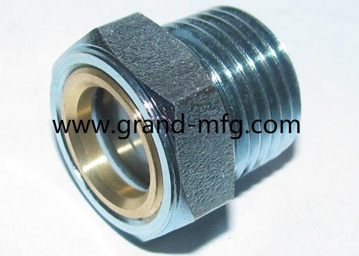 Male NPT pipe thread 1-1/4" Hexagon head steel oil sight glass nickel ...